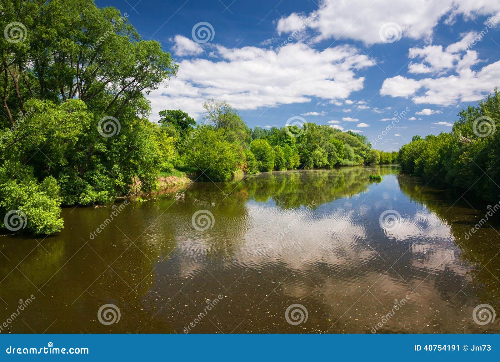 Spring Countryside - River and Blue Sky with Clouds Stock Image - Image ...