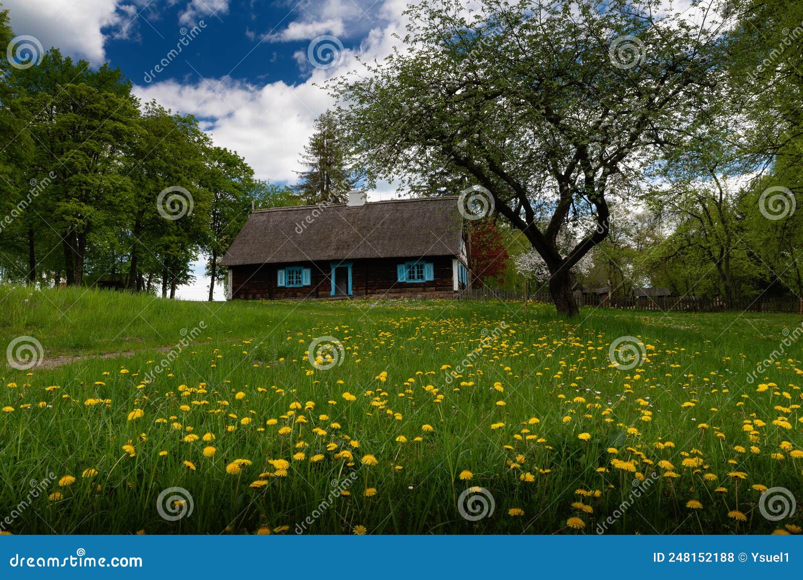 Spring in the countryside stock photo. Image of house - 248152188