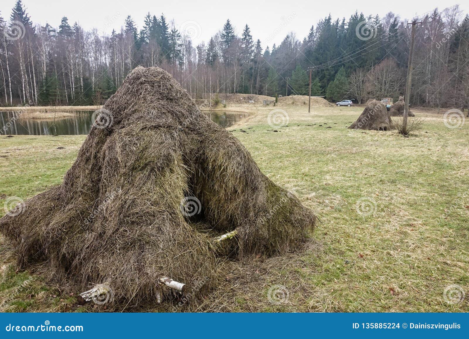 A Haystack with Old Hay in the Field Stock Photo - Image of field ...