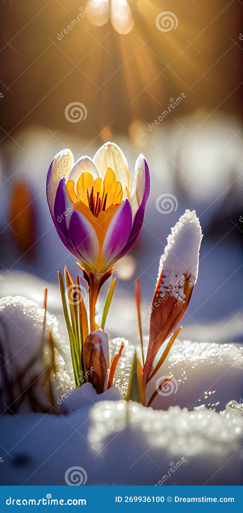 Spring Crocuses Flowers Under Snow Made with Generative AI Stock ...