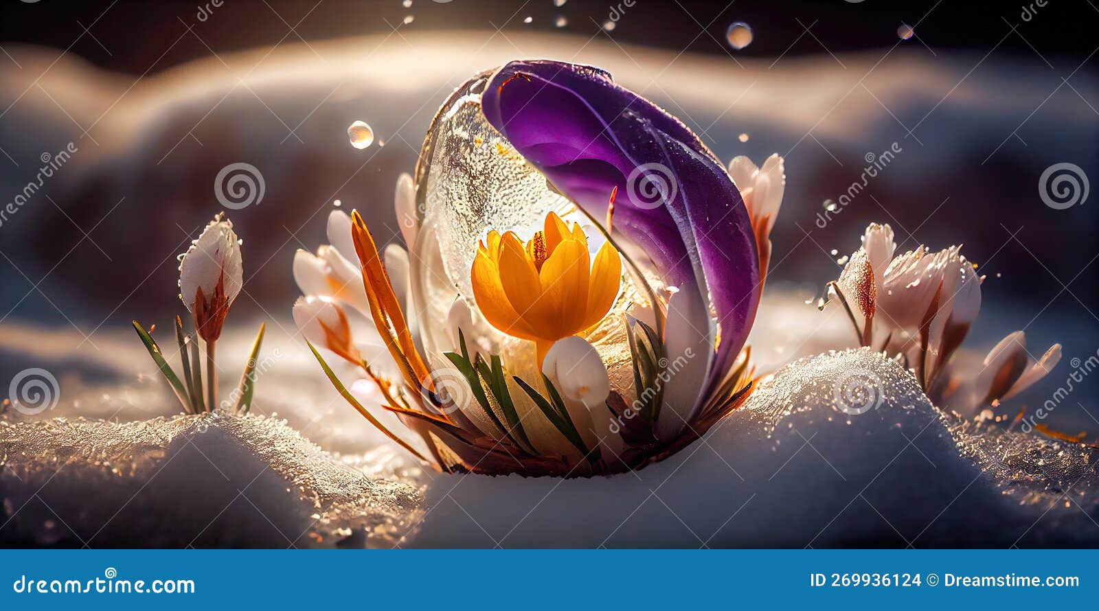 Spring Crocuses Flowers Under Snow Made with Generative AI Stock ...