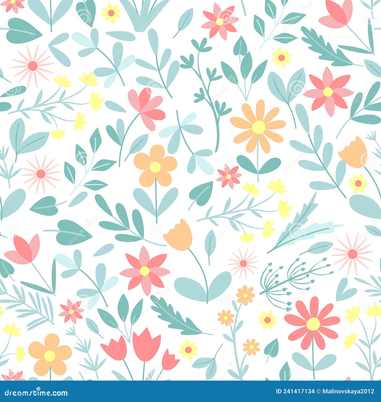 Spring Cute Wild Flowers Seamless Pattern Stock Vector - Illustration ...