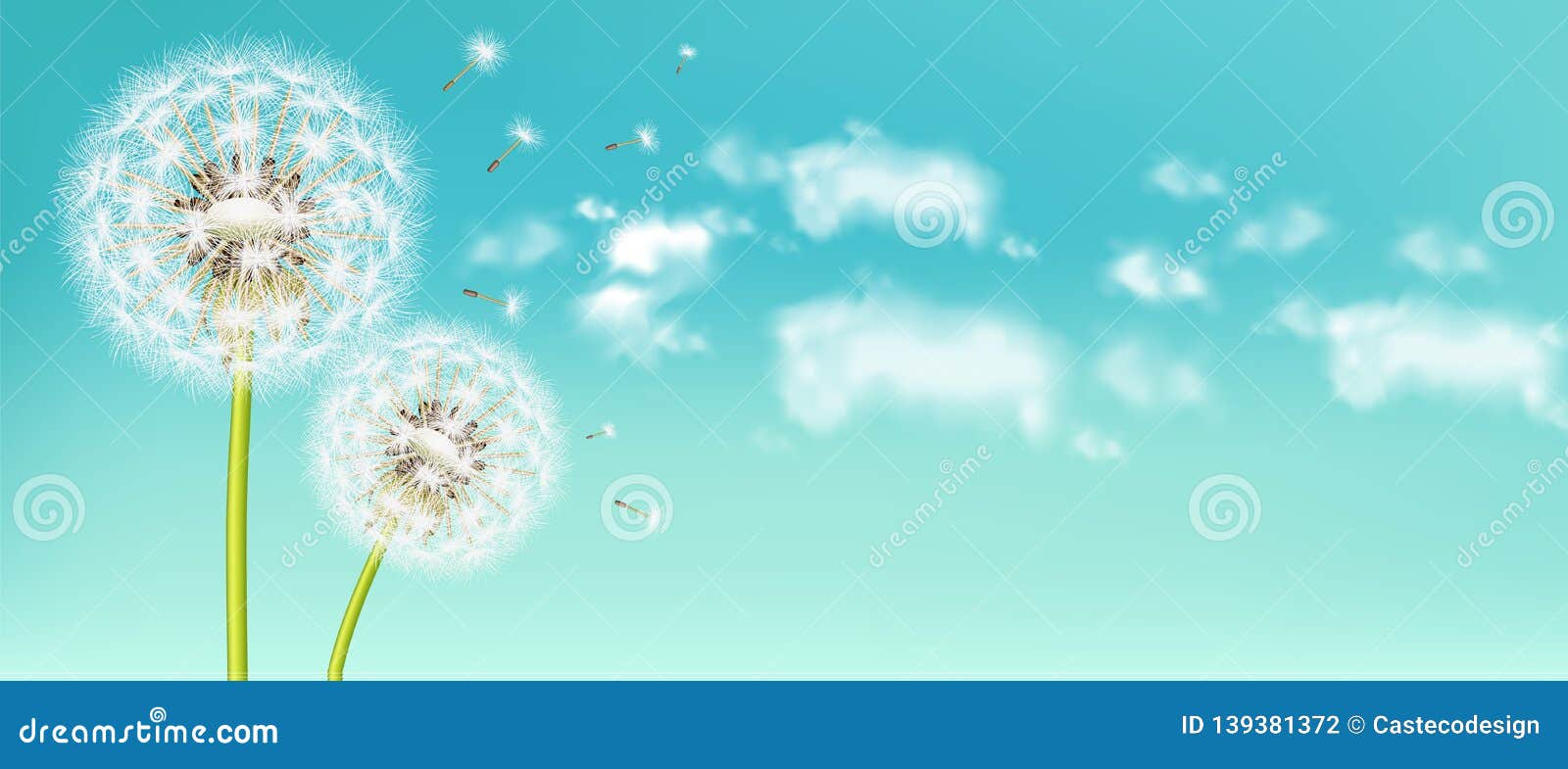 Spring Dandelion Flower Vector Realistic. Sky Background Soft Bokeh ...