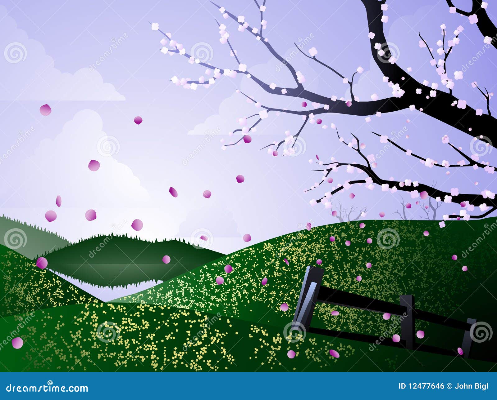 Spring dawn landscape stock vector. Illustration of meadow - 12477646