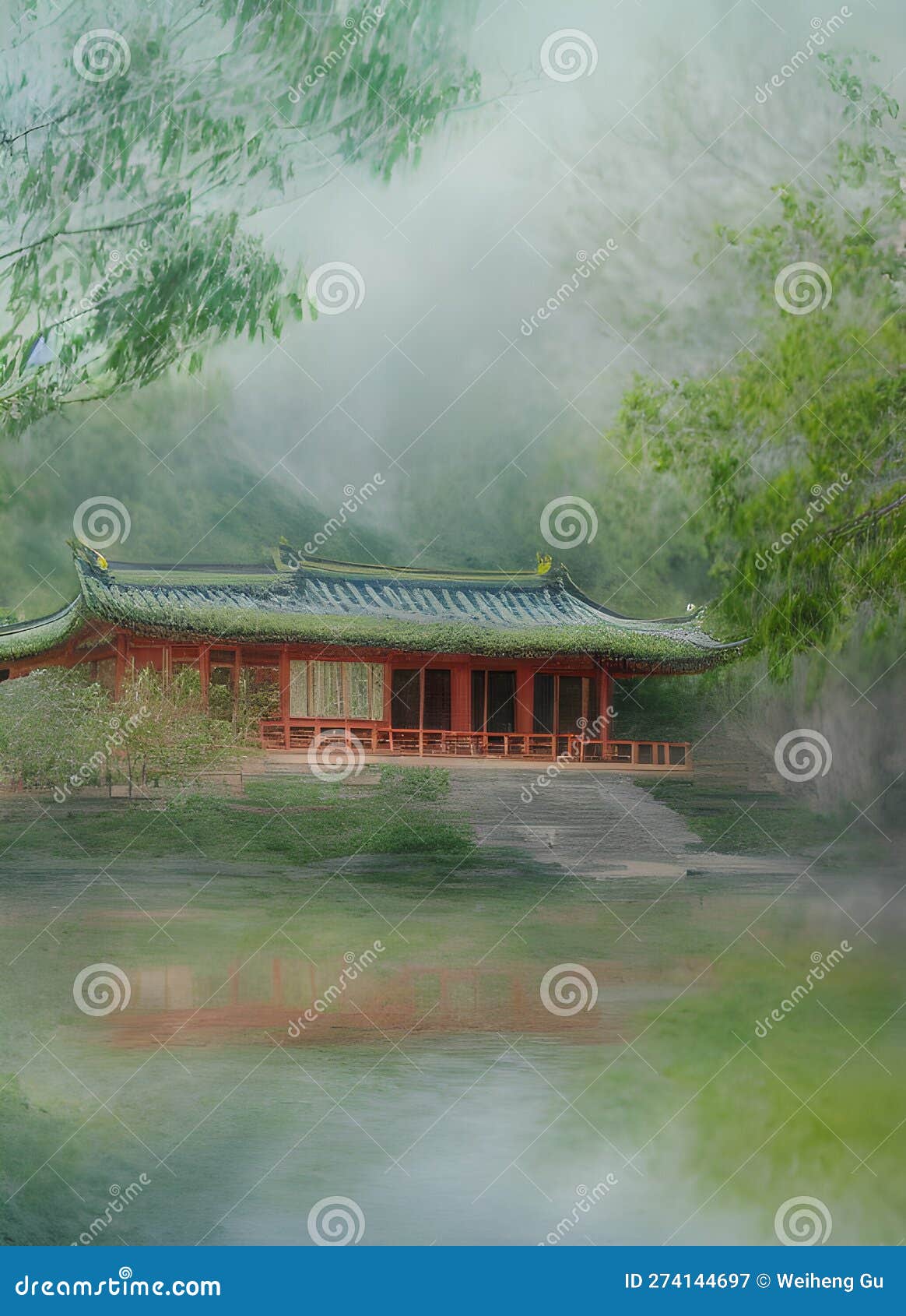 Spring Dawn, Spring, Ancient House, Chinese Wind, Trees, Stock ...