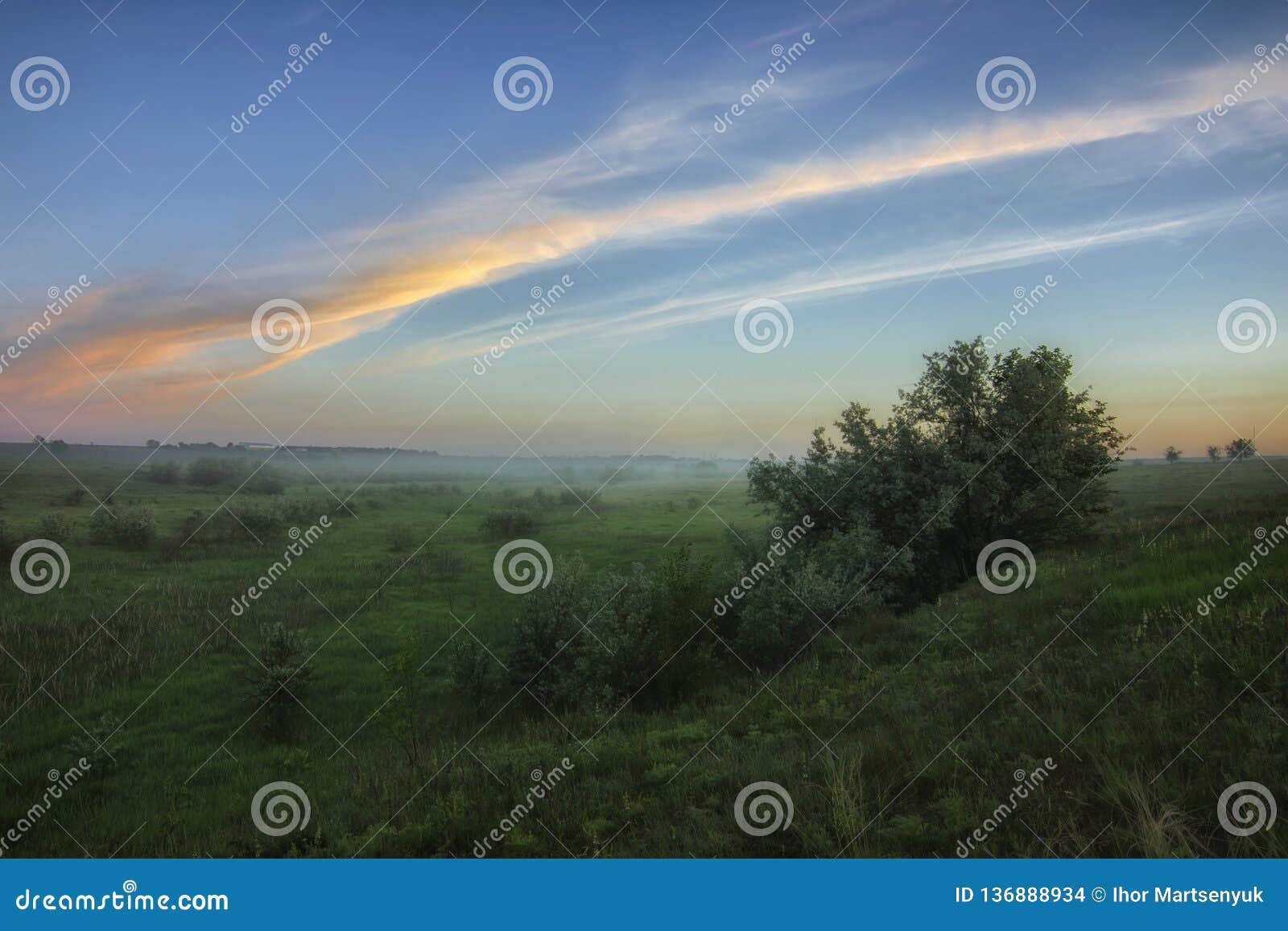 Spring Dawn in the Steppe. Blue Sky is Covered with a Pattern of Soft ...