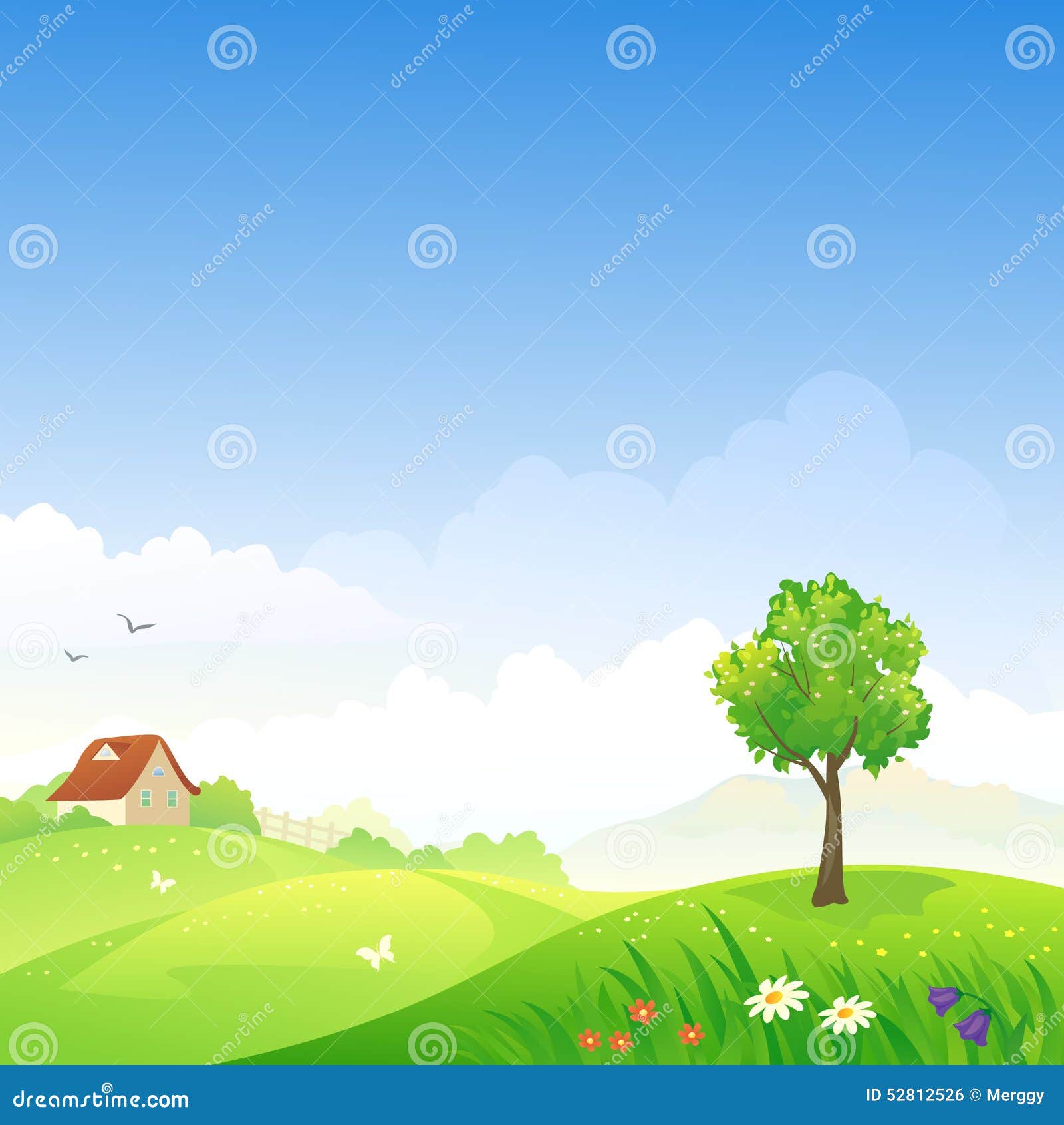 Spring day stock vector. Illustration of hilly, field - 52812526