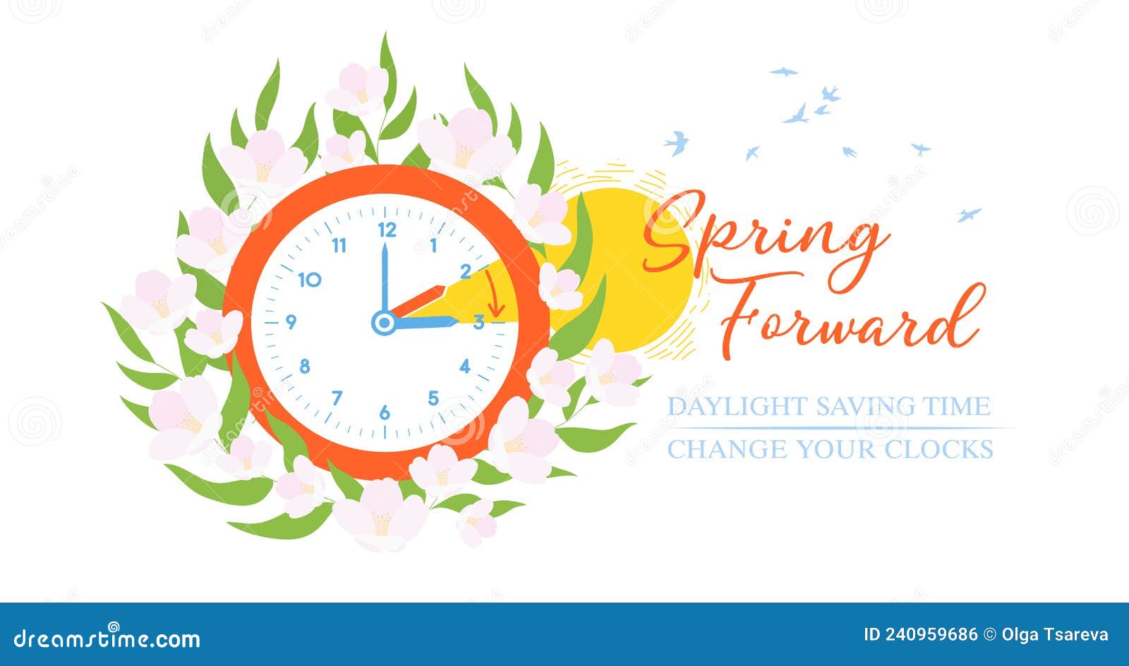 Spring Daylight Saving Time Poster, Banner, Background. Spring Forward ...