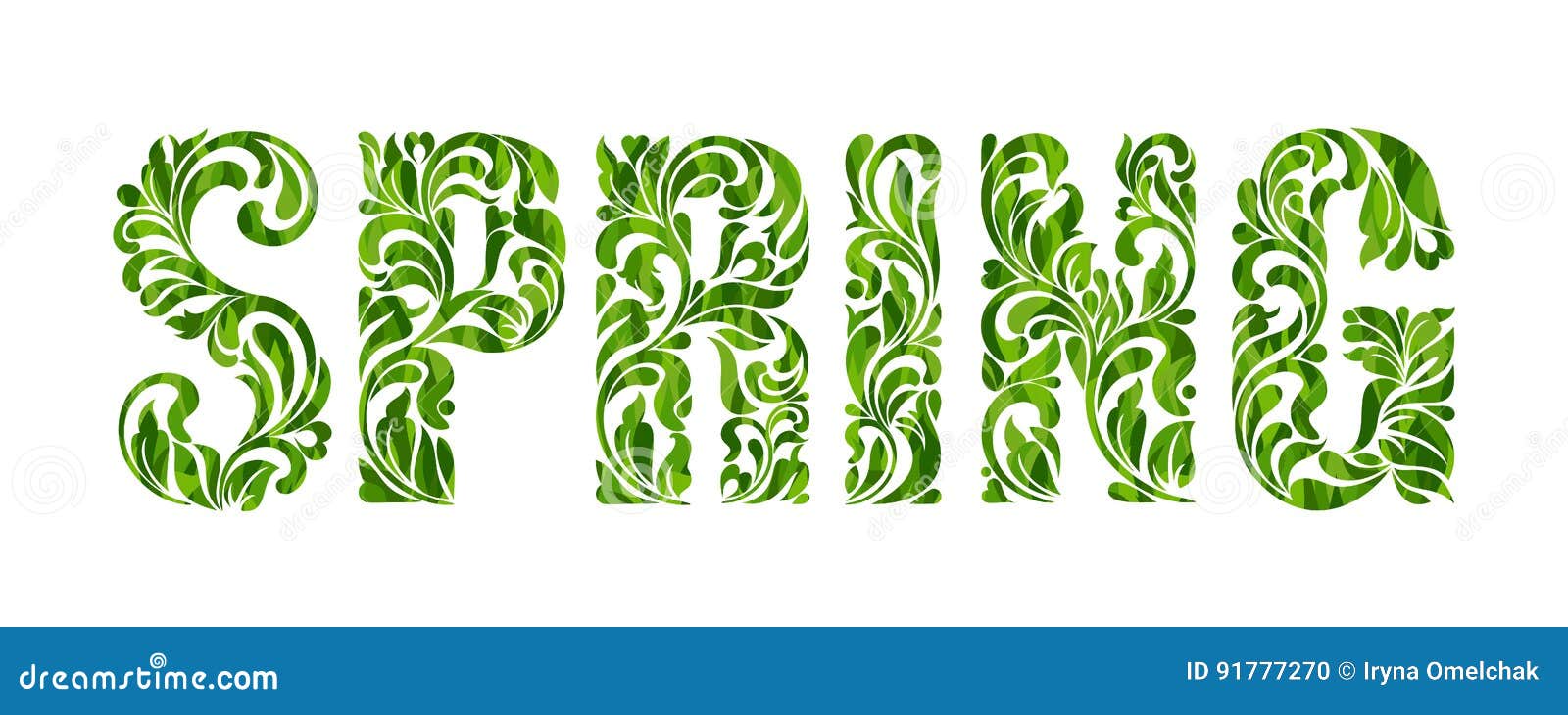 SPRING. Decorative Font with Swirls and Floral Elements Isolated Stock ...