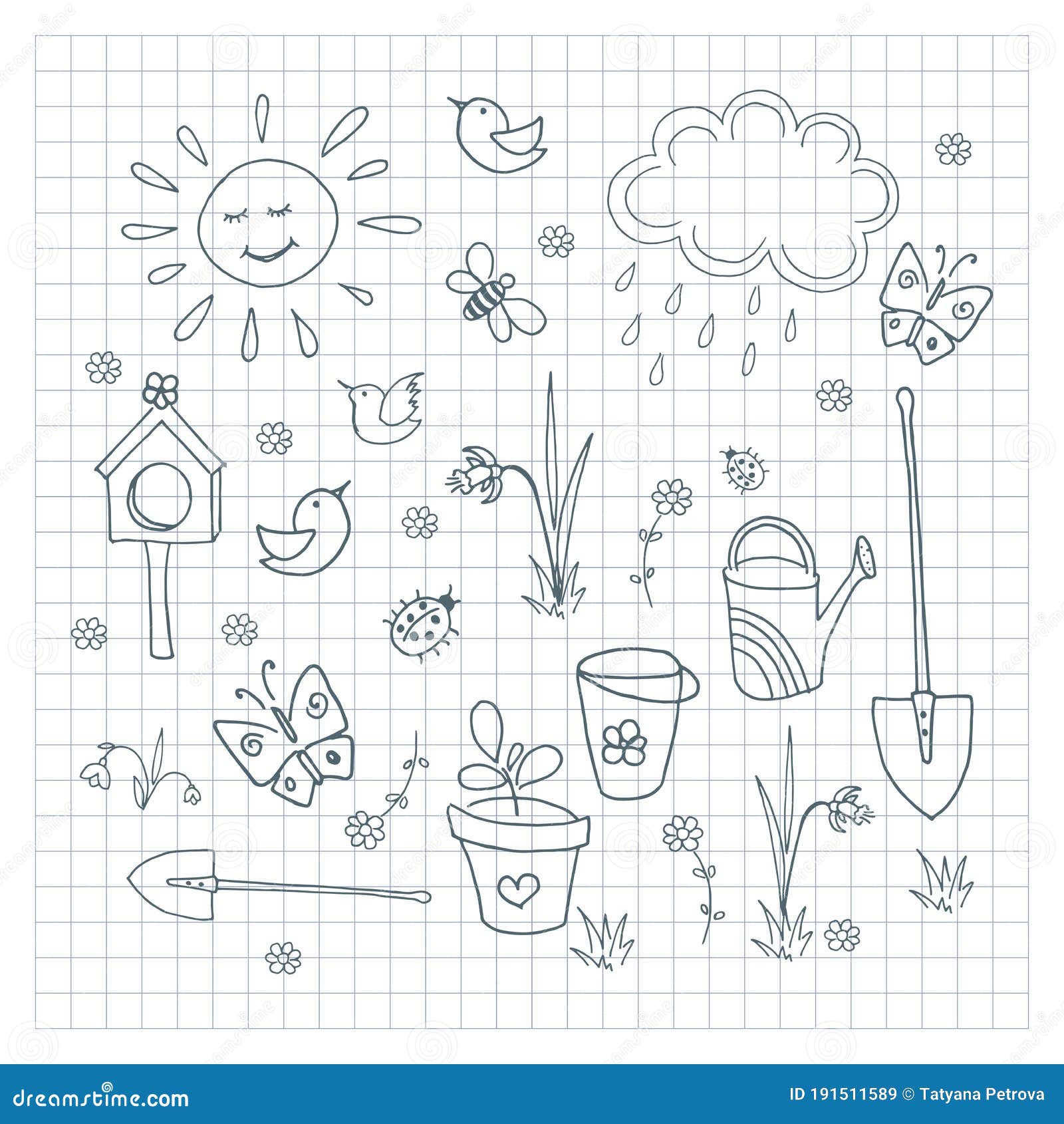Spring Doodle Set. Collection of Simple Hand-drawn Cute Elements ...