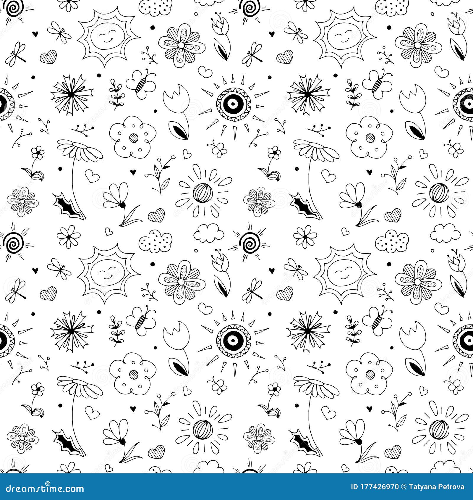 Spring Doodle Style Pattern. Seamless Vector Backdrop Stock Vector ...