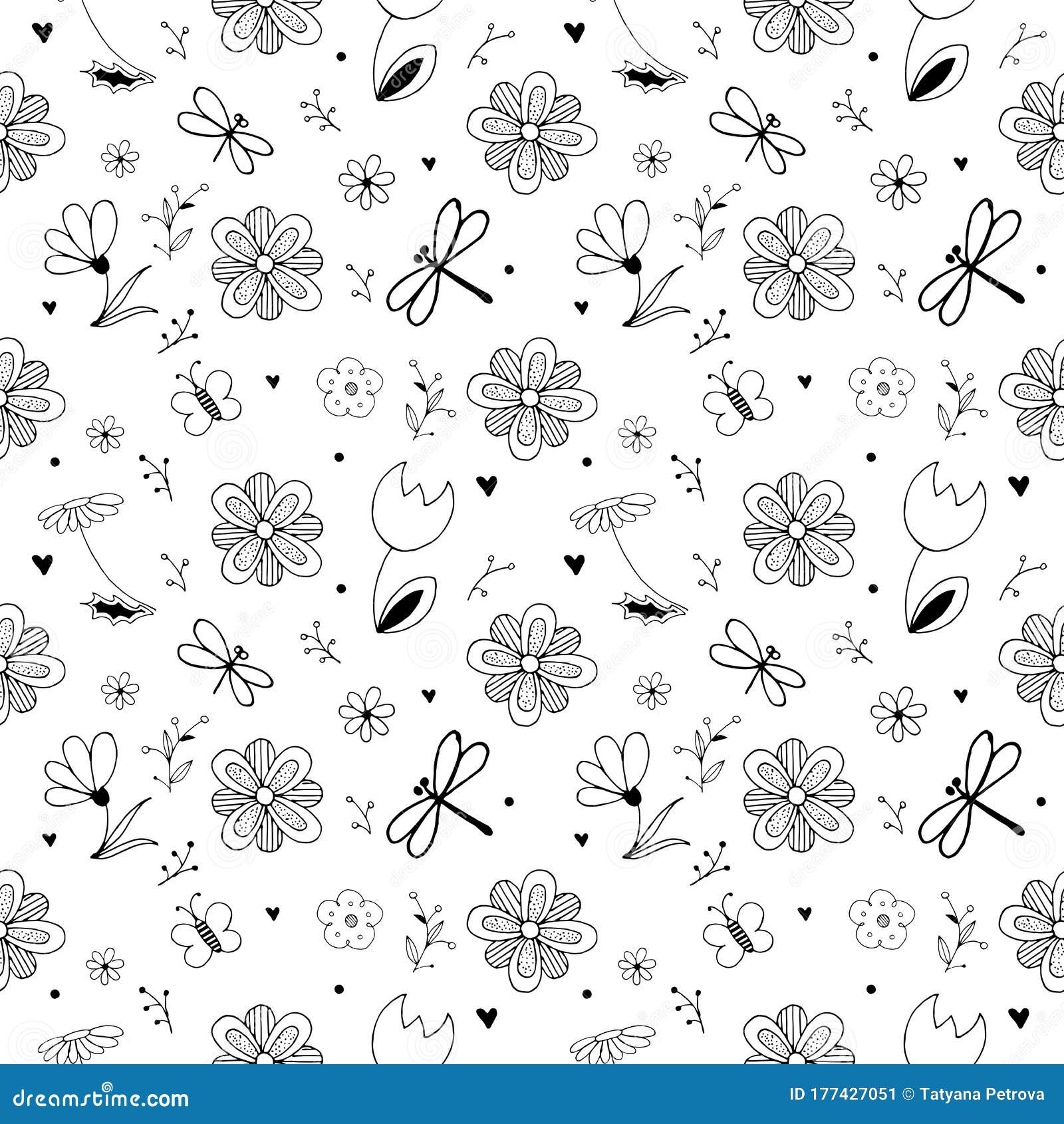 Spring Doodle Style Pattern. Seamless Vector Backdrop Stock Vector ...