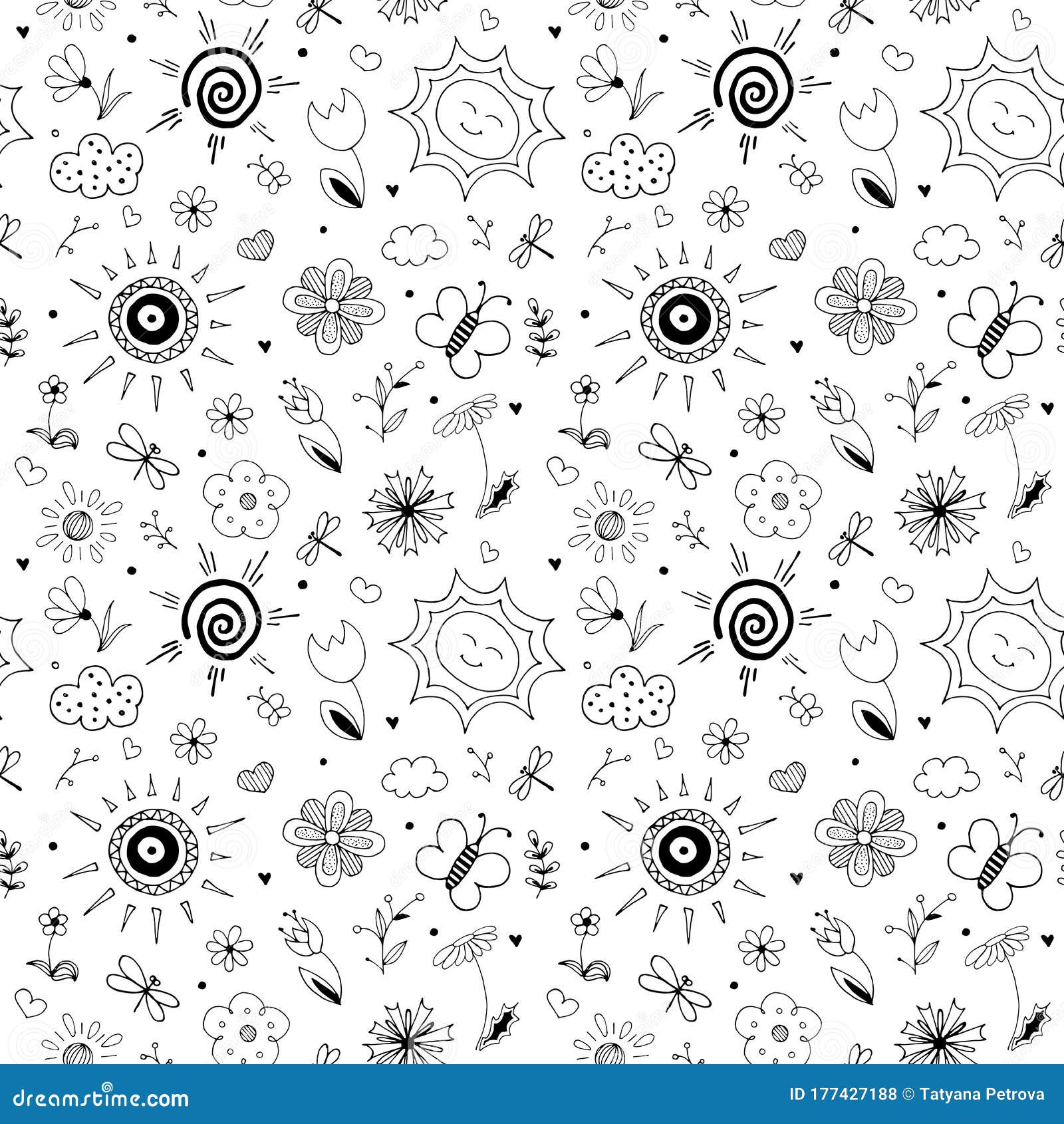 Spring Doodle Style Pattern. Seamless Vector Backdrop Stock Vector ...