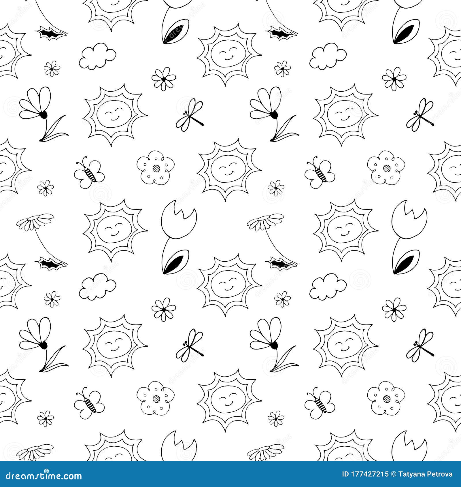 Spring Doodle Style Pattern. Seamless Vector Backdrop Stock Vector ...