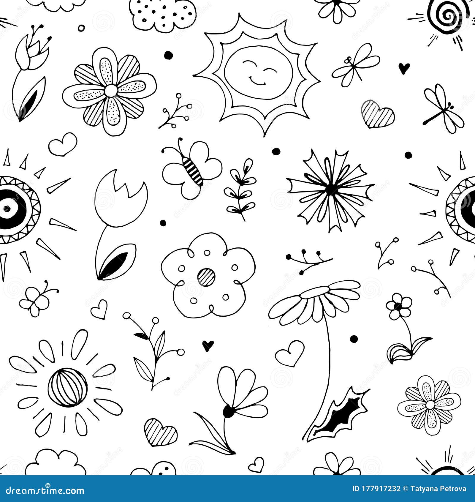 Spring Doodle Style Pattern. Seamless Vector Backdrop Stock Vector ...