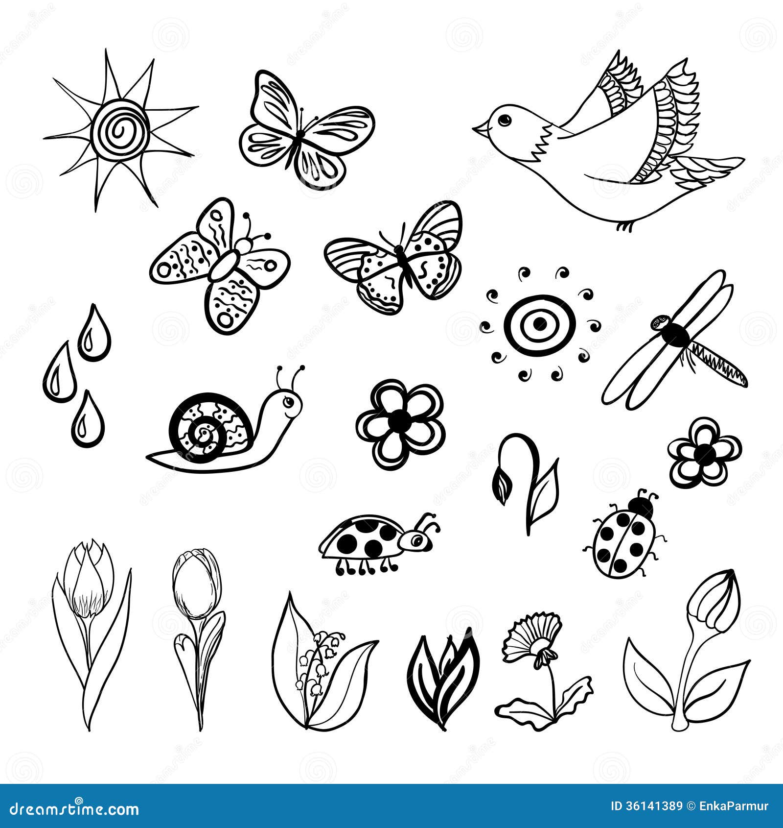 Spring doodles stock vector. Illustration of drop, nature - 36141389