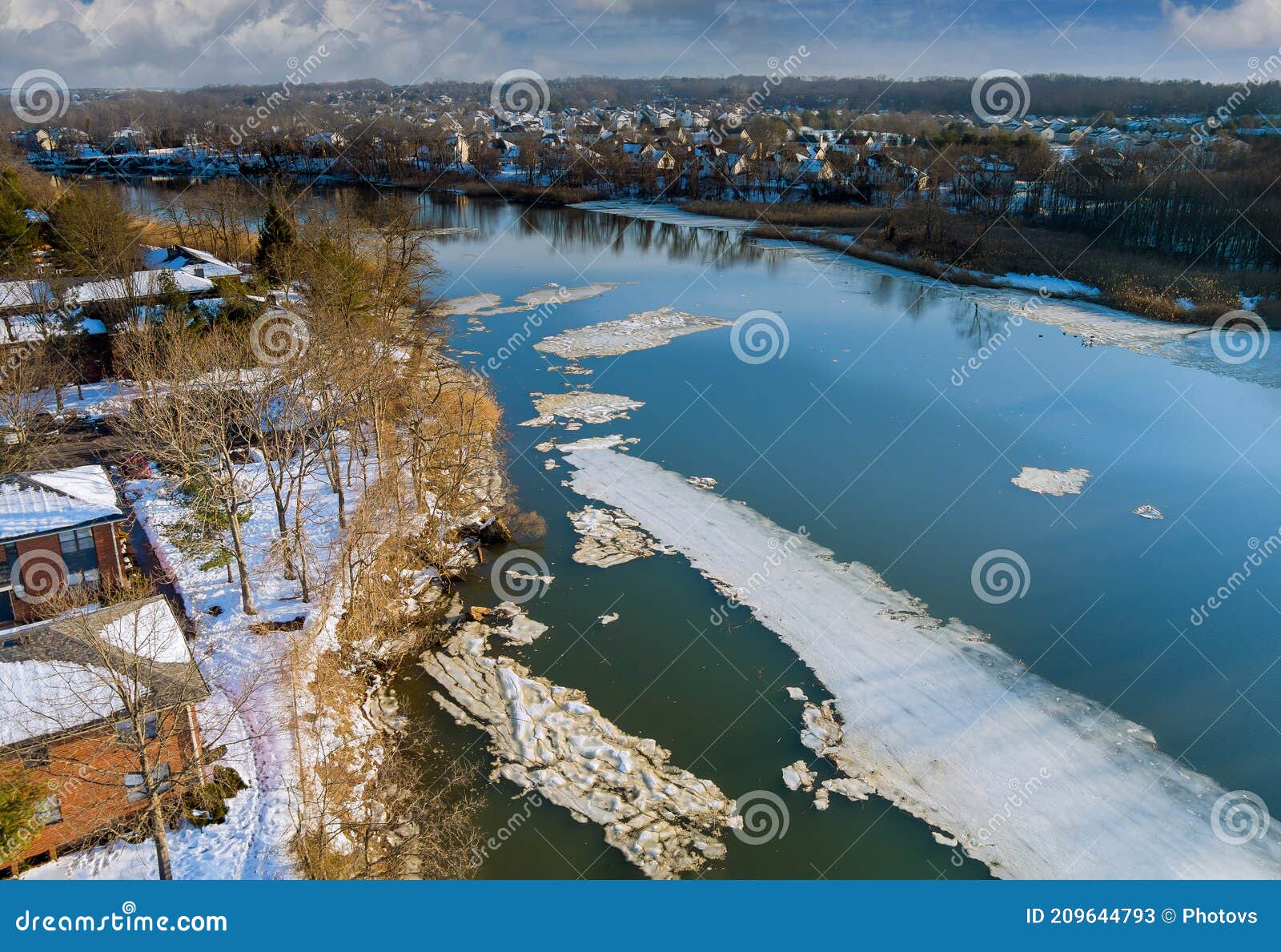 Spring Early Drift on Beautiful River with Broken Off Pieces of Ice ...
