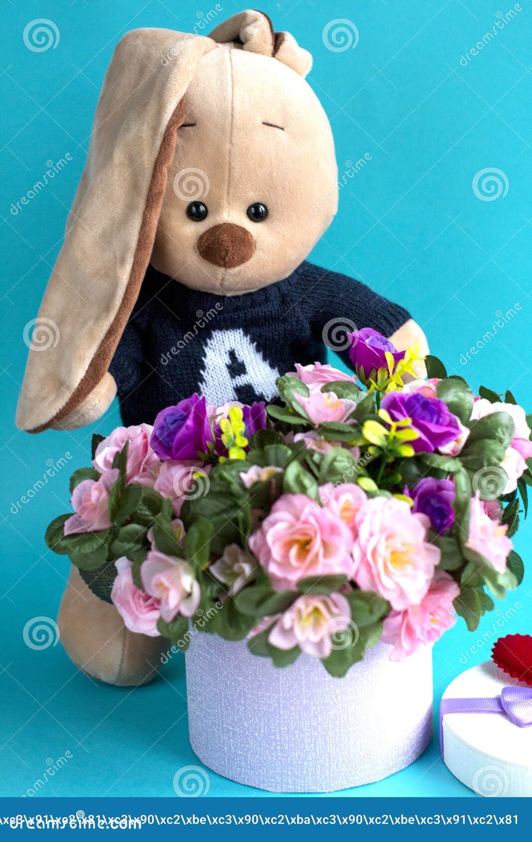 Spring Easter Bunny with a Bouquet of Flowers. Stock Image - Image of ...