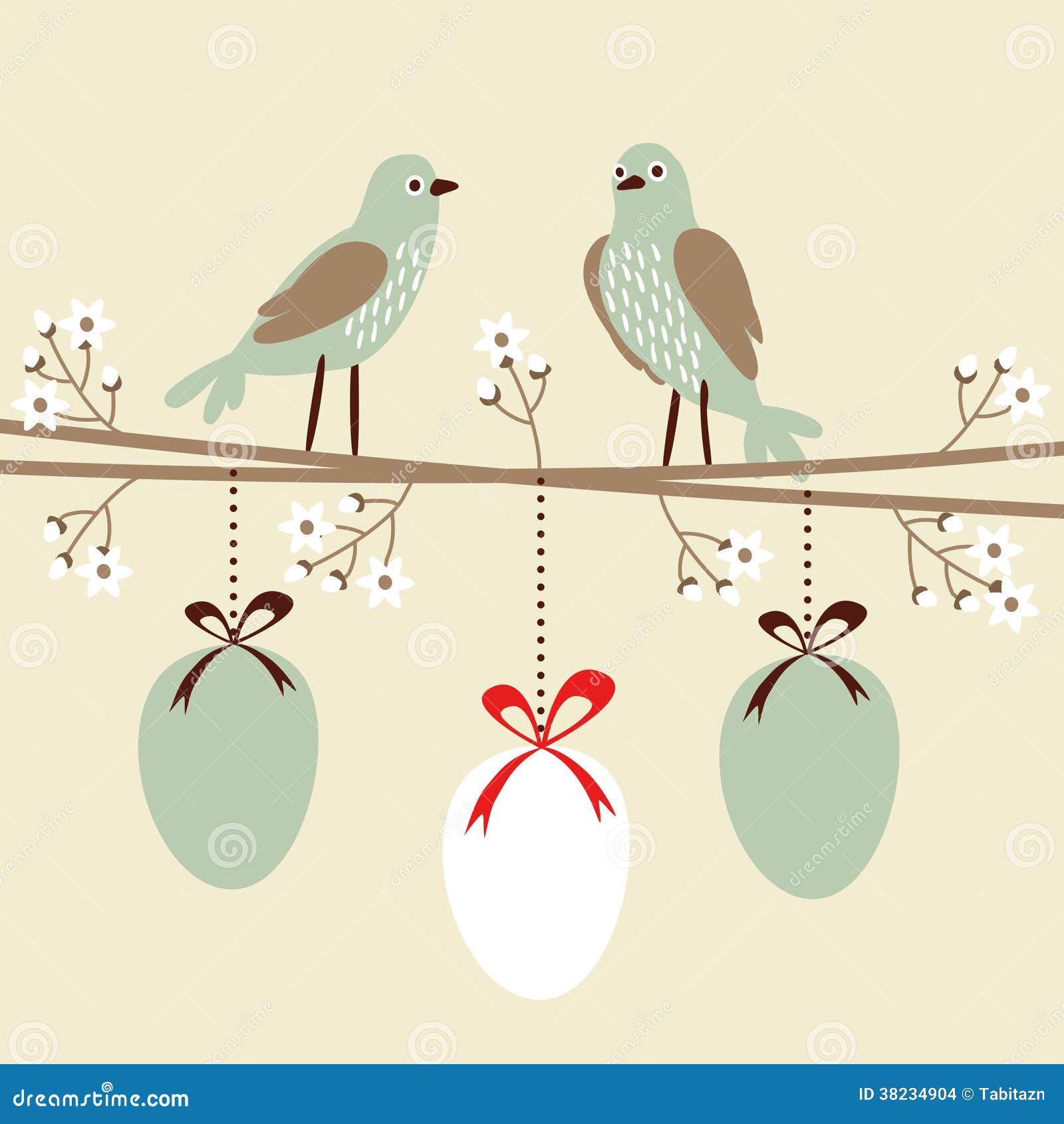Spring Easter Card or Invitation with Birds, Eggs, and Blossom Twigs ...