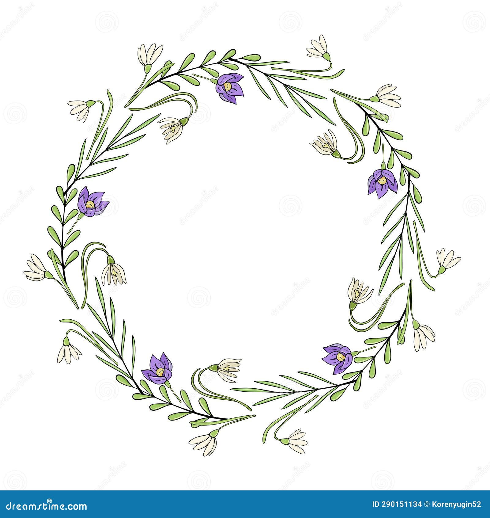 Spring Easter Circle Frame Border with Bright Snowdrop Flowers Stock ...