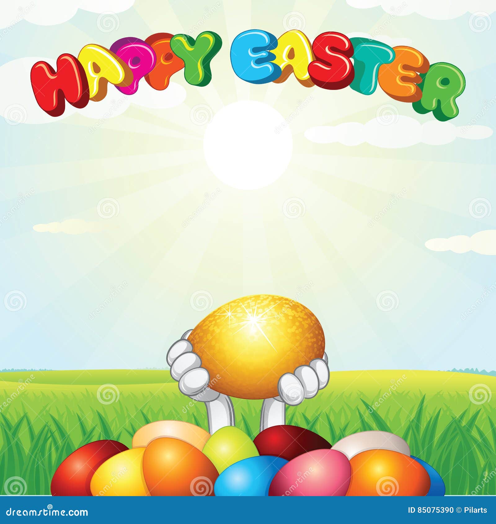 Spring Easter Landscape with Bunny and Eggs Stock Vector - Illustration ...