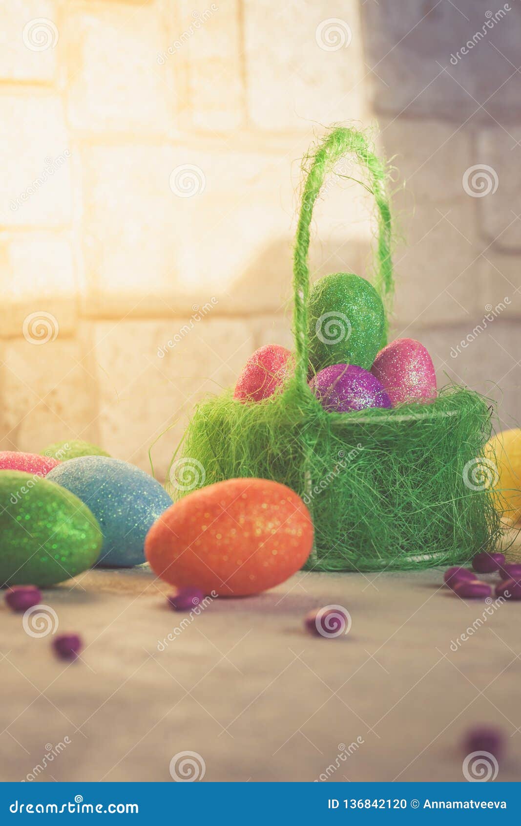 Easter Scene with Colored Eggs - Image Vertical Stock Photo - Image of ...
