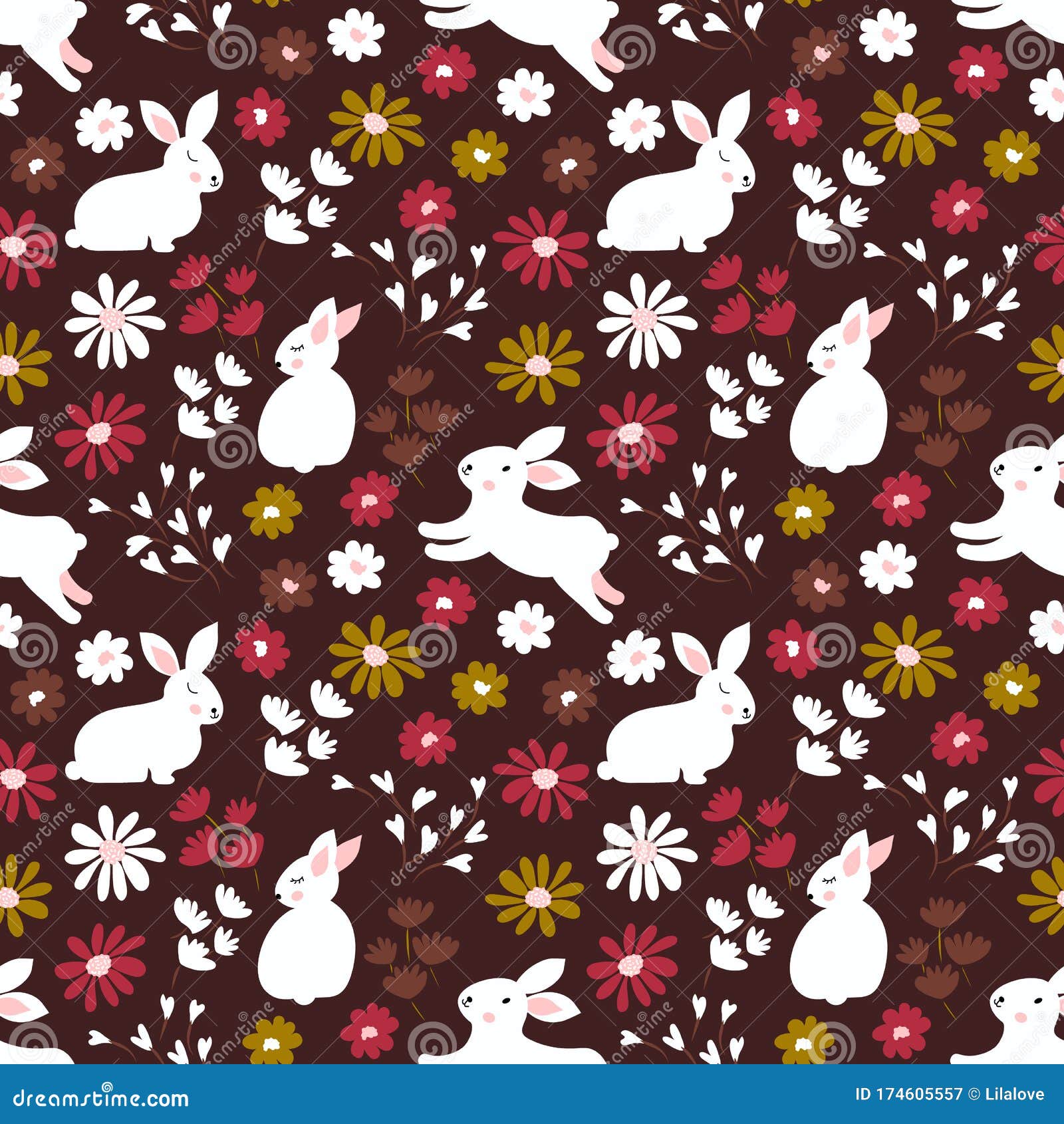 Spring, Easter Vector Seamless Pattern Retro Rabbits, Leaves and ...