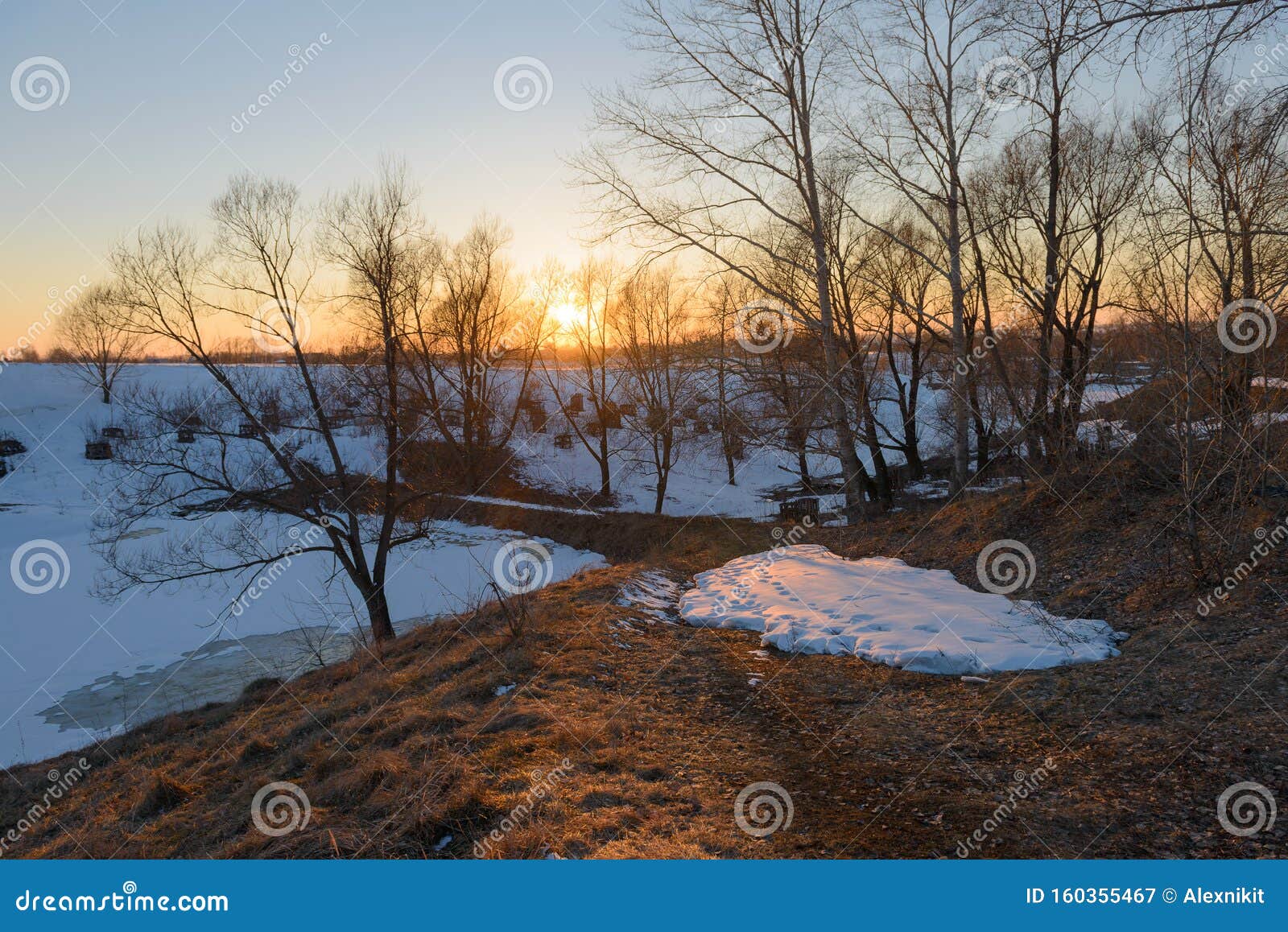 Spring Evening Landscape with a Large Pool of Melting Snow Stock Image ...