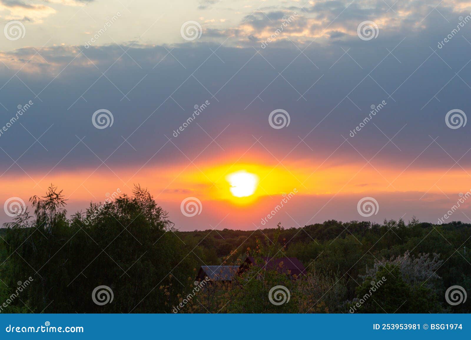 On a Spring Evening, the Sun Sets Behind the Mountains of Slovakia ...