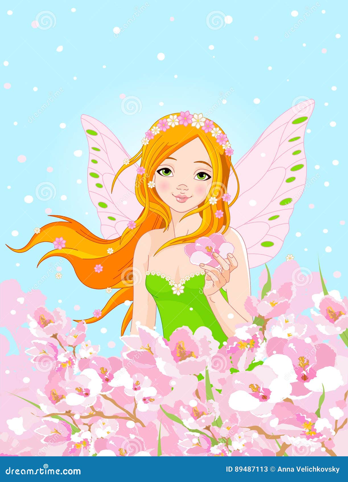 Spring Fairy and Blossom Flowers Stock Vector - Illustration of hair ...