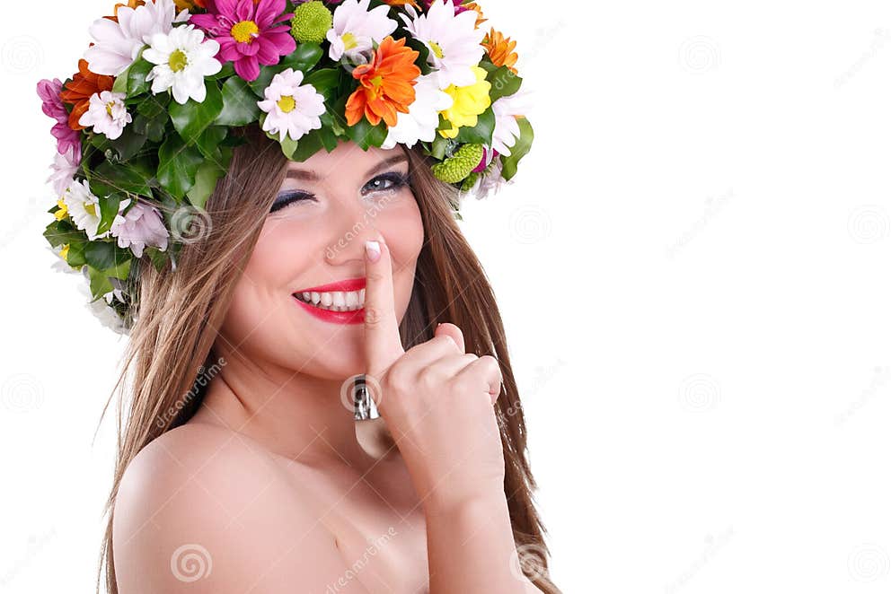 Spring Fairy with Finger on Lips Stock Photo - Image of happy ...
