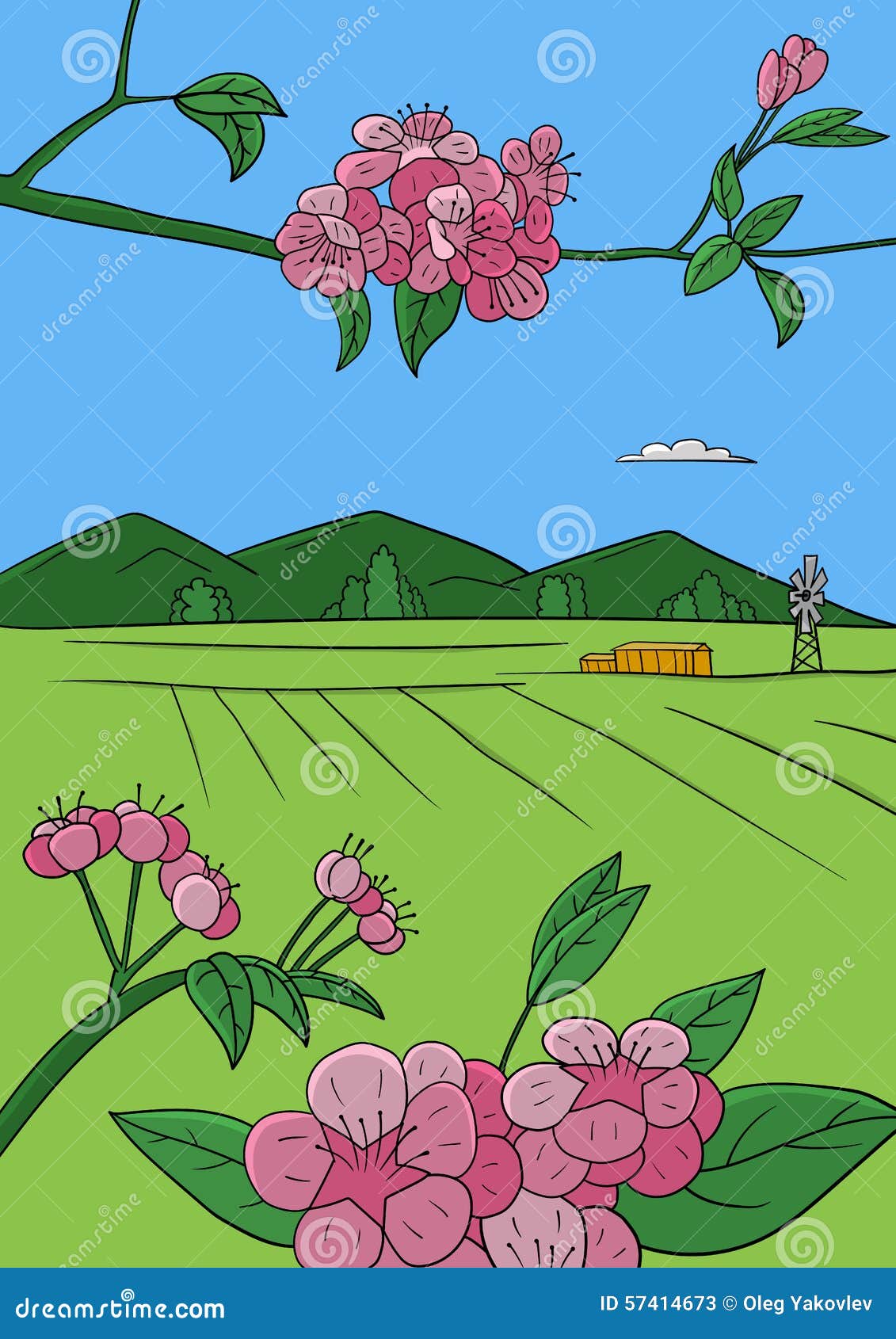 Spring at farm vector stock vector. Illustration of retro - 57414673