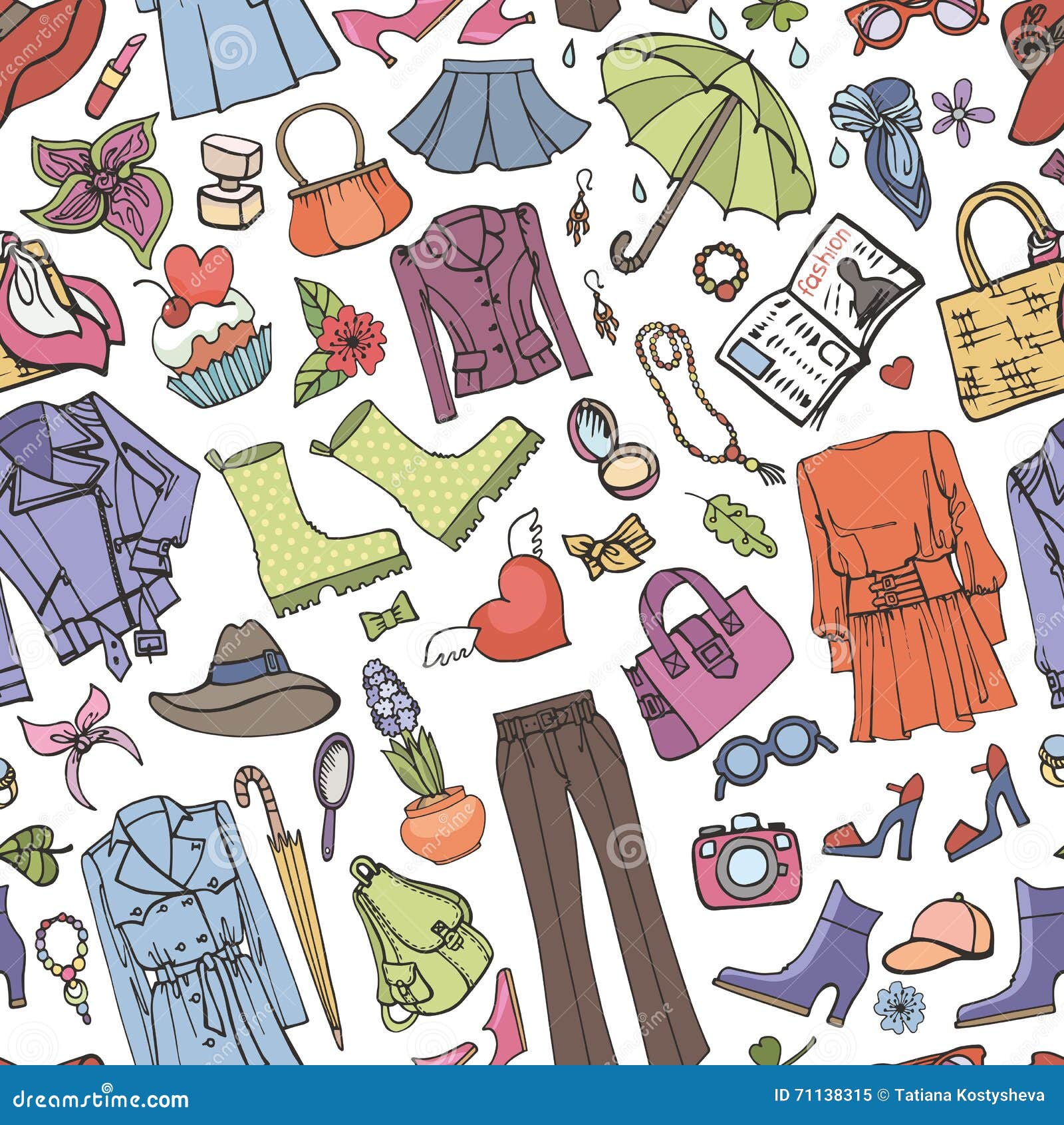 Spring Fashion Colored Womens Wear Seamless Pattern Stock Vector