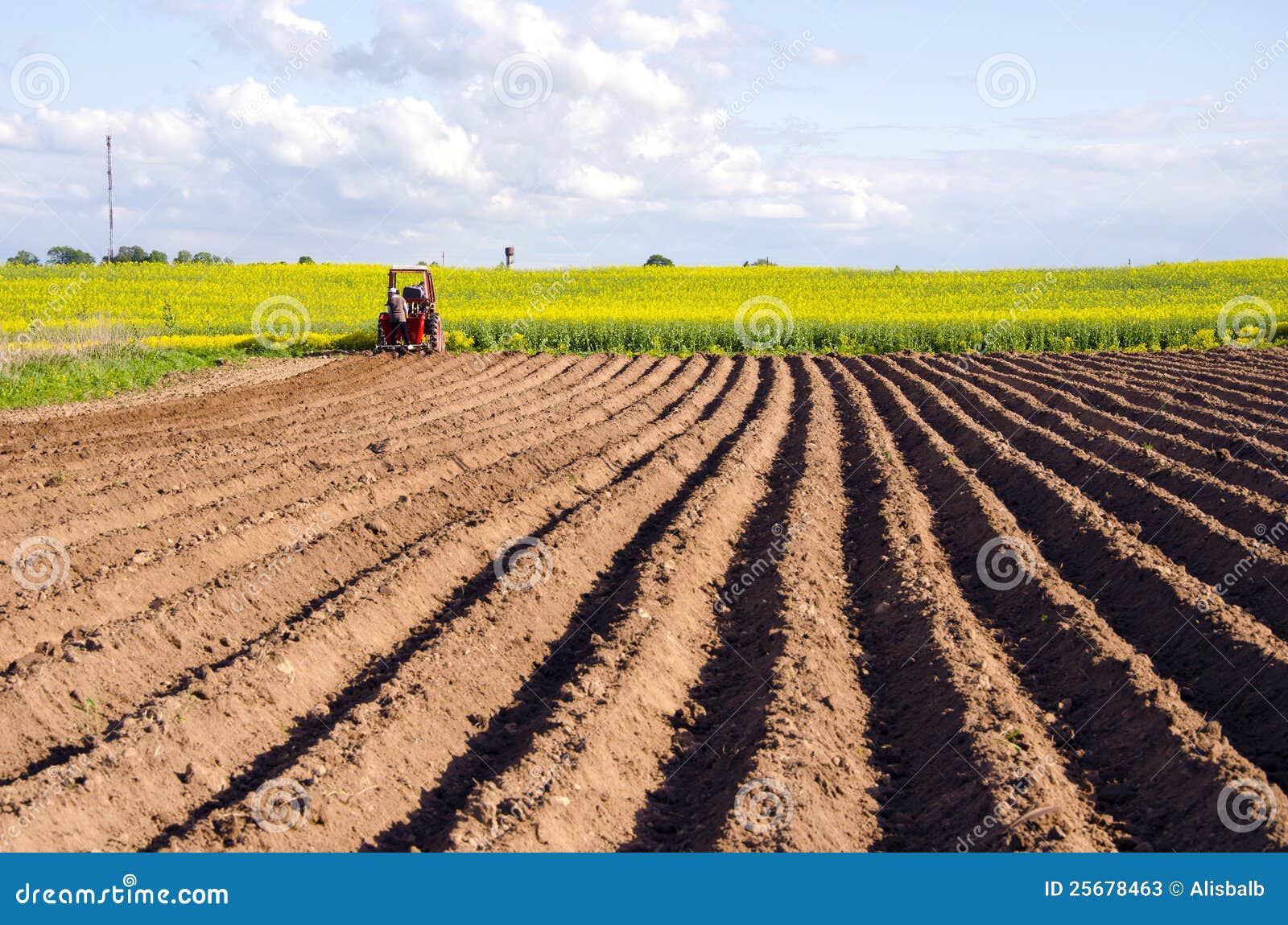 Spring Field with Tillage and Tractor Stock Image - Image of implant ...