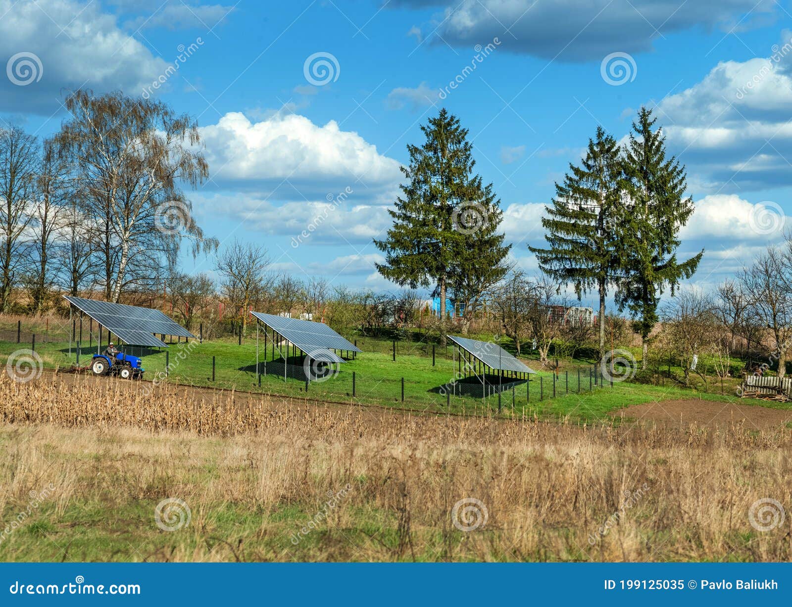 Spring Field Work and and System of Solar Panels Stock Image - Image of ...