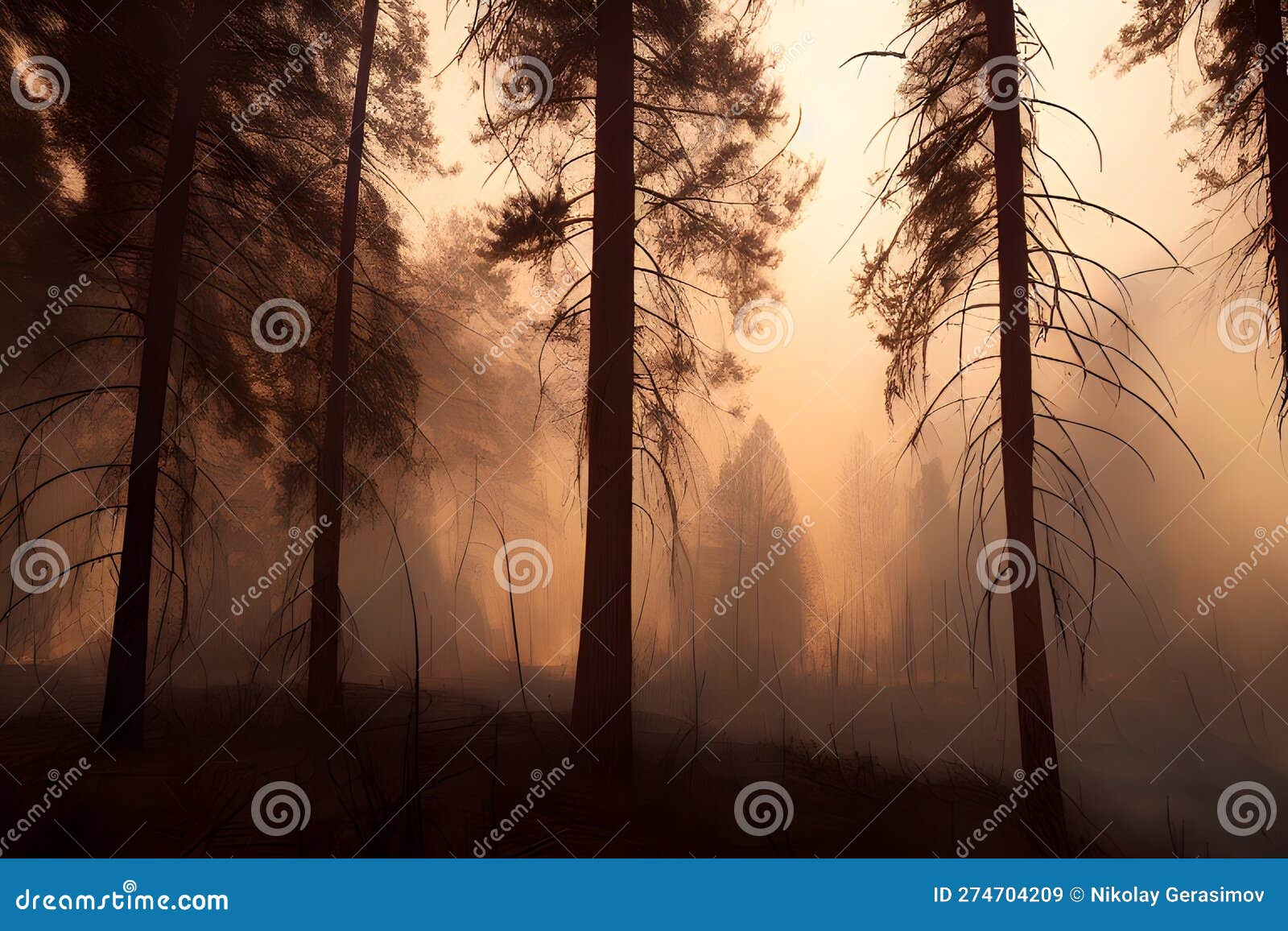 Spring Fires Creepy Shots, Burning Trees and Grass Stock Illustration ...