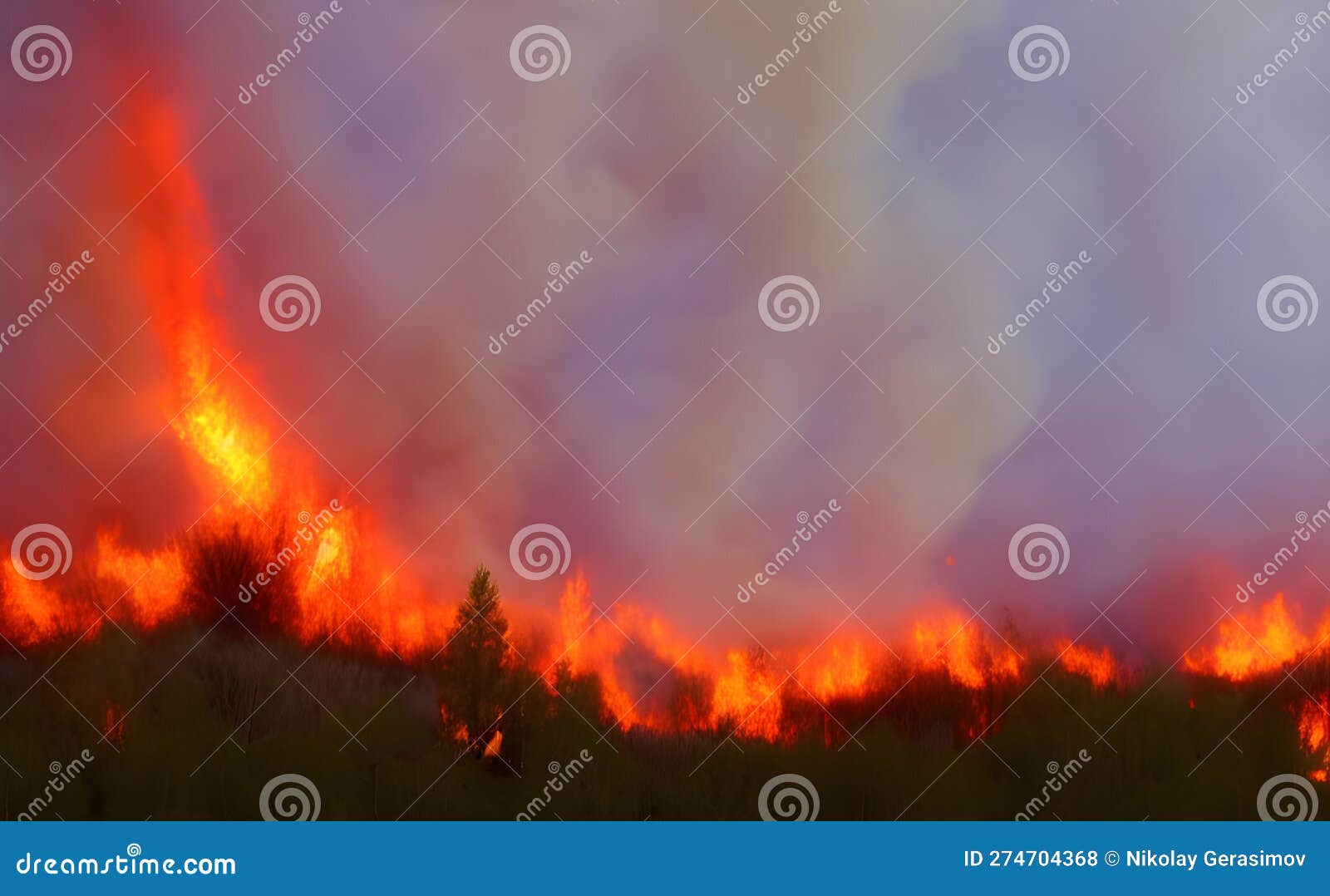 Spring Fires Creepy Shots, Burning Trees and Grass Stock Illustration ...