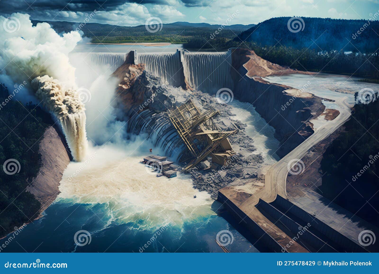 Spring Flood Broke through the Dam. Neural Network AI Generated Stock ...