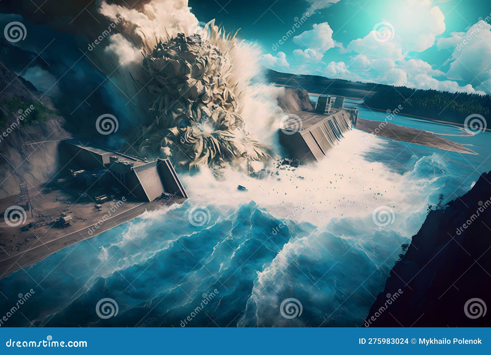 Spring Flood Broke Through The Dam. Neural Network Stock Photography ...