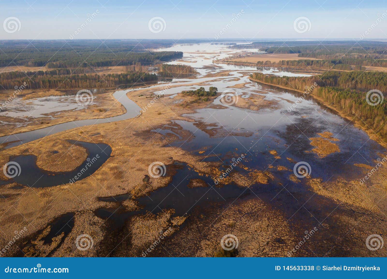 Spring Flood on Floodplain. Spring River View from Above. River ...