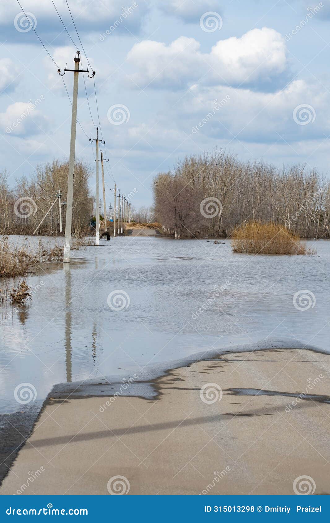 Spring Flood on the River. Flood of River. Flooding of Road with Water ...