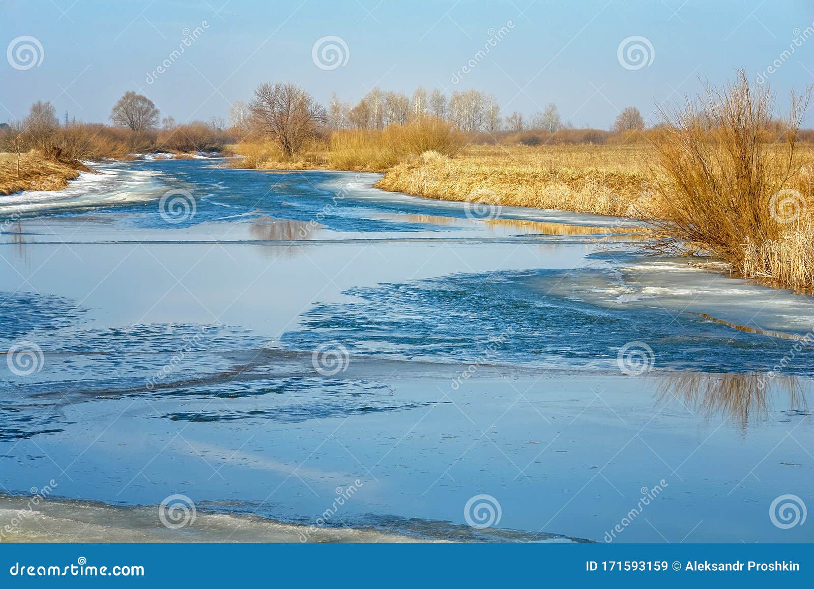 Spring Flood on the River. High Water Stock Image - Image of floodplain ...