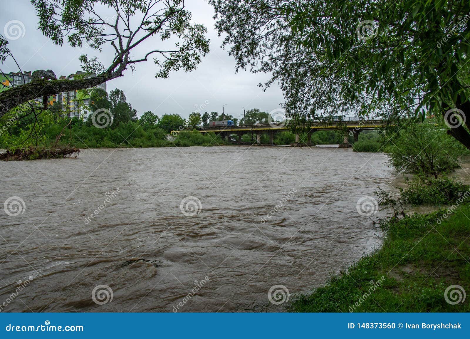 Spring flood on the river stock photo. Image of climate - 148373560