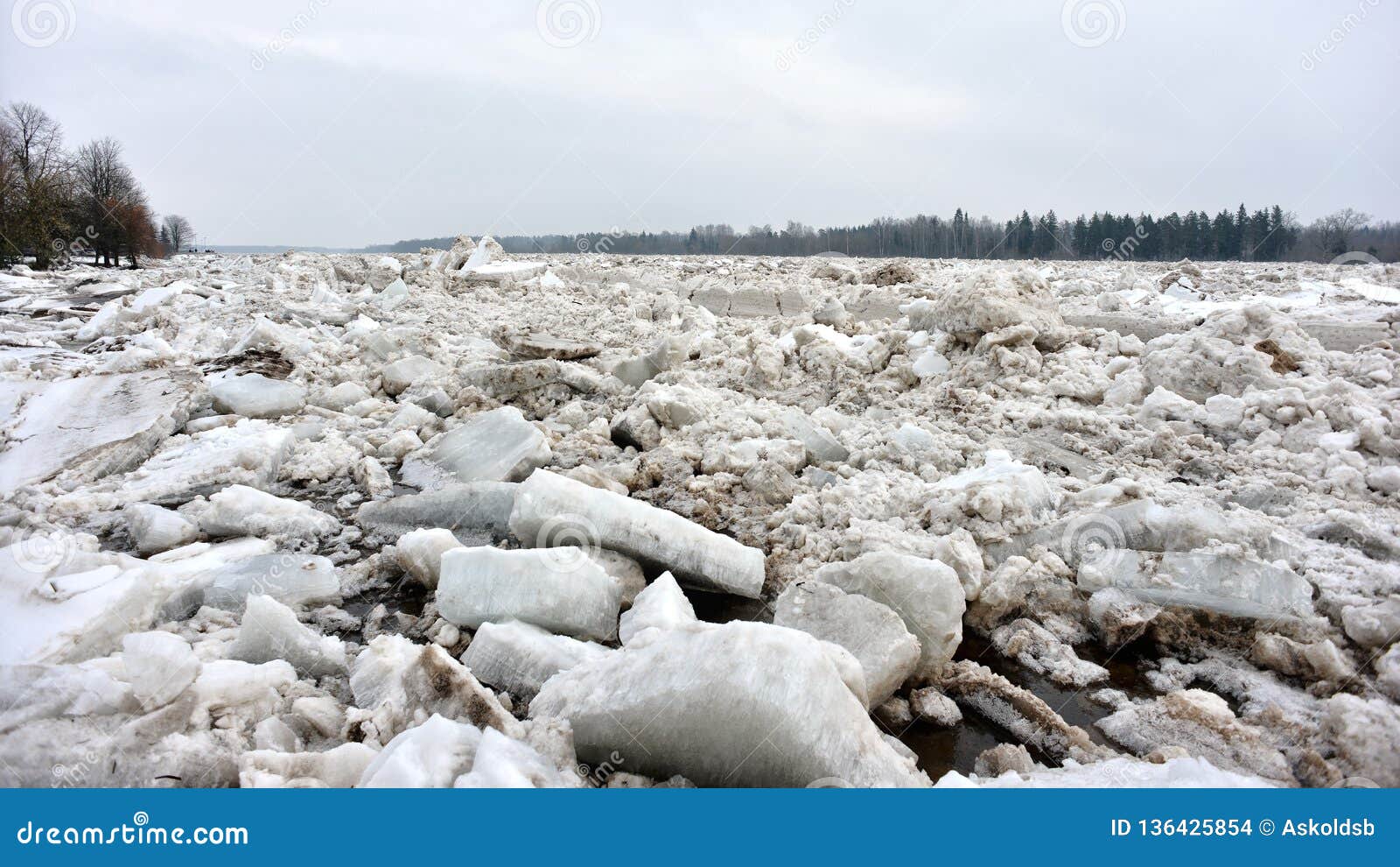 Spring Flood Threat. the Ice Jam on the River. Stock Photo - Image of ...