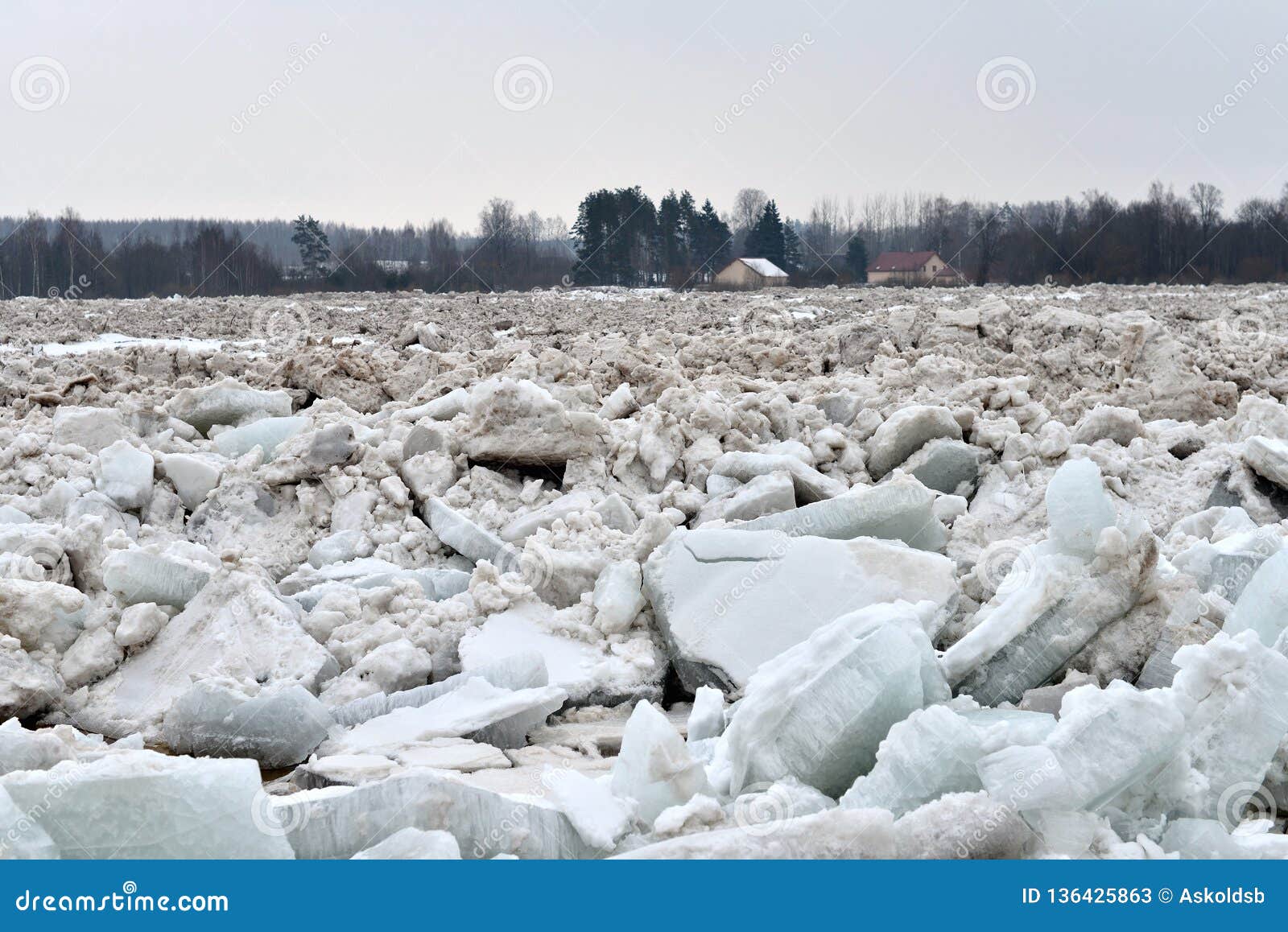 Spring Flood Threat. the Ice Jam on the River. Stock Image - Image of ...