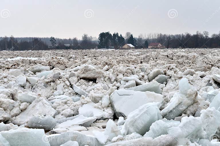 Spring Flood Threat. the Ice Jam on the River. Stock Image - Image of ...