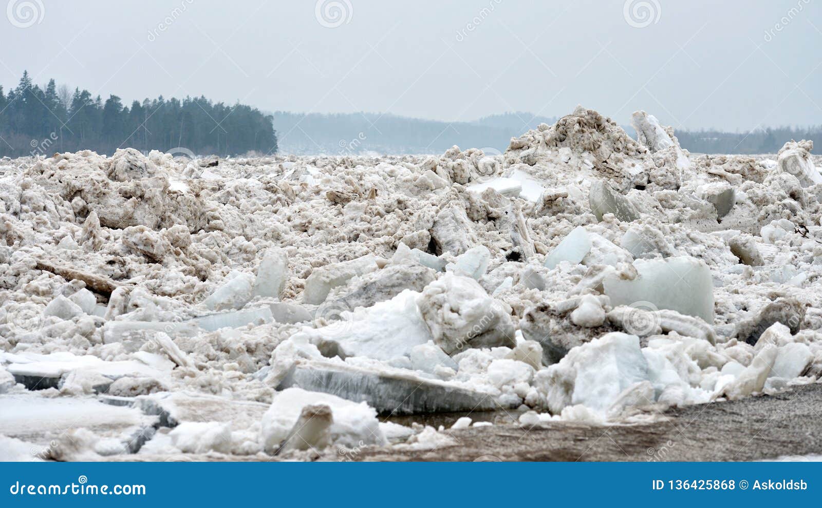 Spring Flood Threat. the Ice Jam on the River. Stock Photo - Image of ...