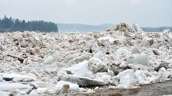 Spring Flood Threat. the Ice Jam on the River. Stock Photo - Image of ...