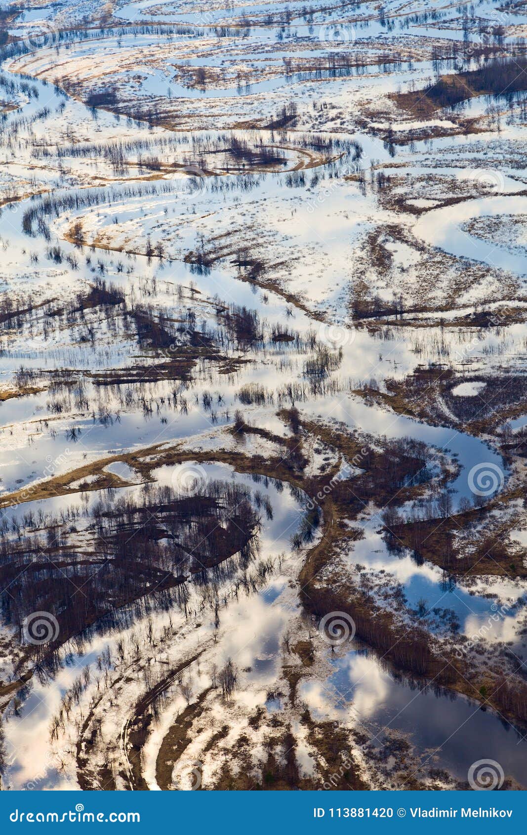 Spring Flooding of Forest River, Top View Stock Photo - Image of water ...