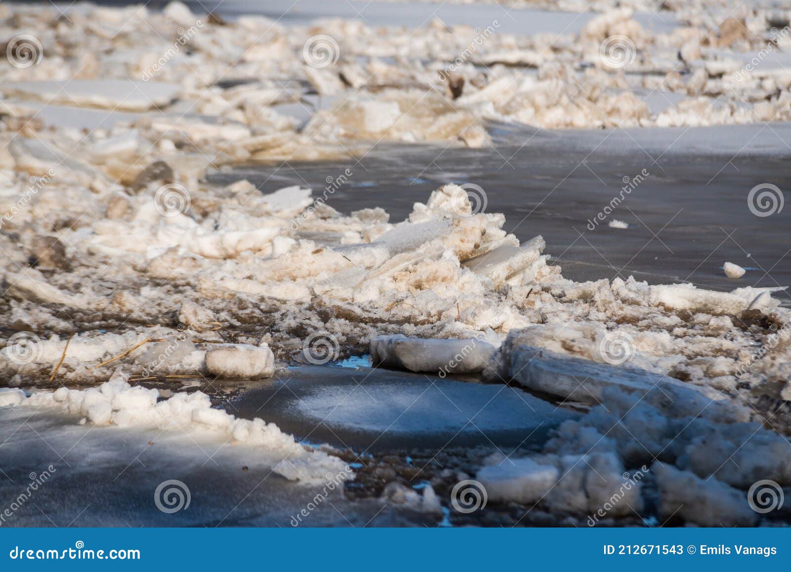 Spring Floods. Sedimentation of Ice Blocks in a River that Forms an Ice ...